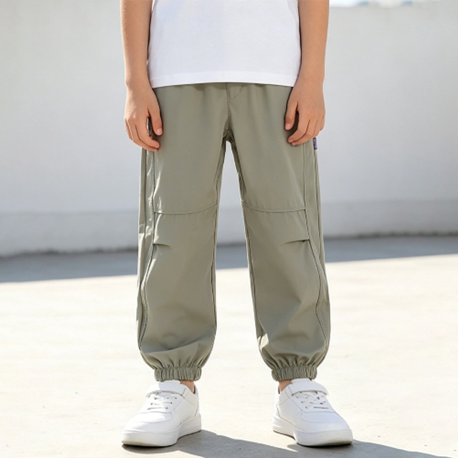 Boys Multi-Pocket Cargo Jogger Pants, Elastic Cuff Lightweight Casual ...