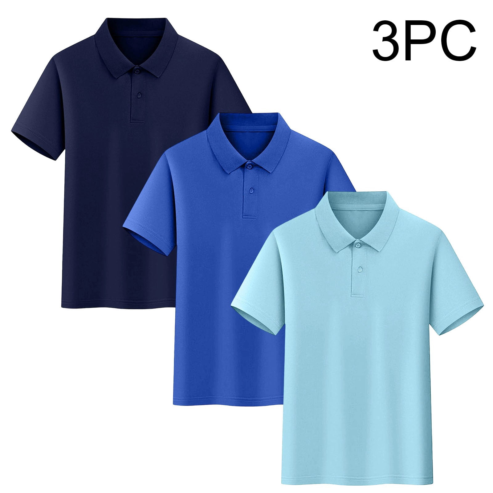 Boys Navy Collared Shirt 3-Pack - Kids Cotton Short Sleeve Uniform ...