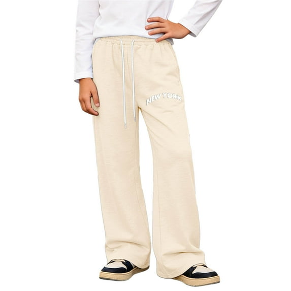 Boys New York Print Baggy Sweatpants Lightweight Straight Leg Sweat ...