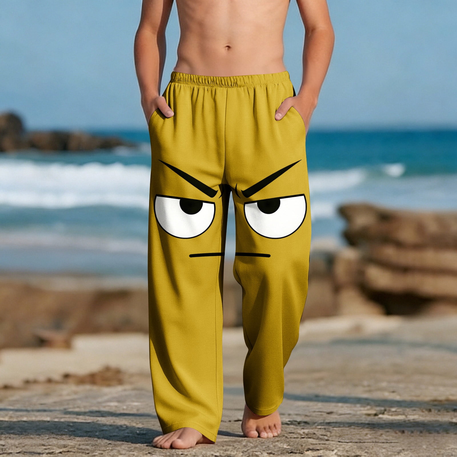 Boys Novelty Pants with Cartoon Angry Face Graphic, Funny Joggers for ...