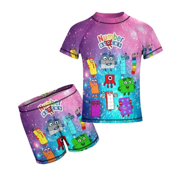Boys Number Cartoon Show Block Rash Guard Set 2 Piece Swimsuits Short ...