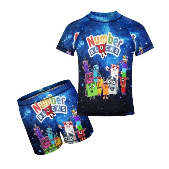 Boys Number Cartoon Show Block Rash Guard Set 2 Piece Swimsuits Short ...