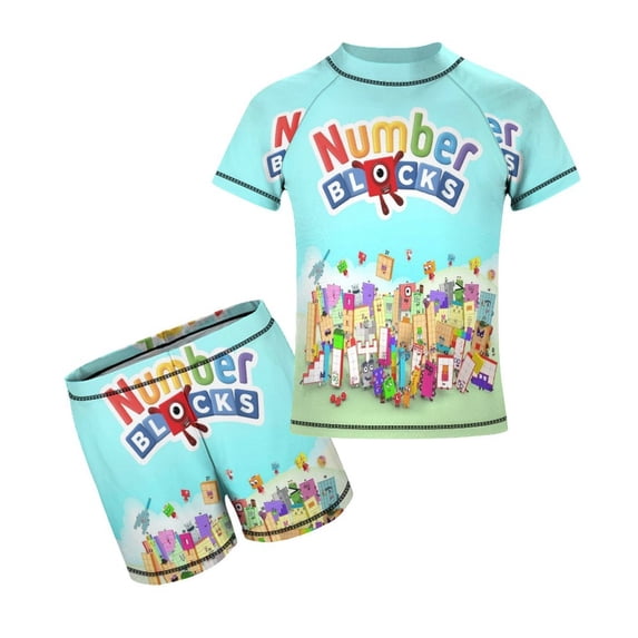 Boys Number Cartoon Show Block Rash Guard Set 2 Piece Swimsuits Short ...