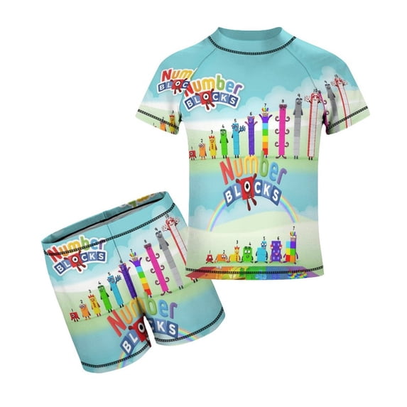 Boys Number Cartoon Show Block Rash Guard Set 2 Piece Swimsuits Short ...