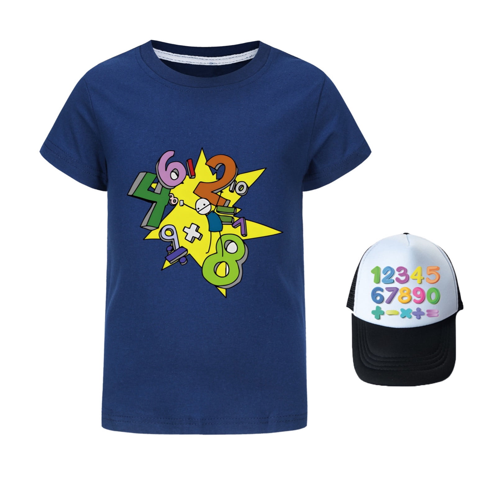 Boys Number Day Outfit Cute Digital Print T Shirt Matching Hat Kids ...