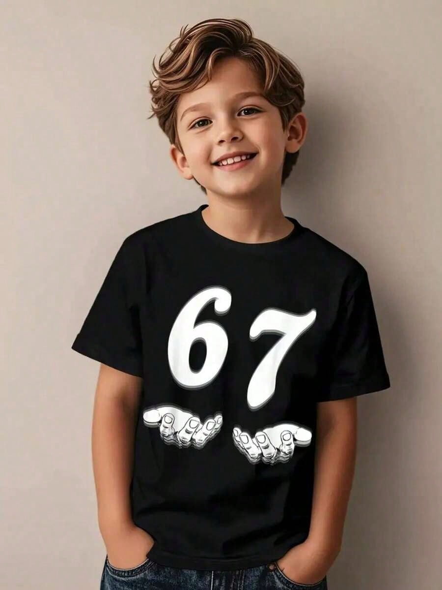 Boys' Number Meme T-Shirt - 67 Hand Sign And White 67 Print - Casual ...