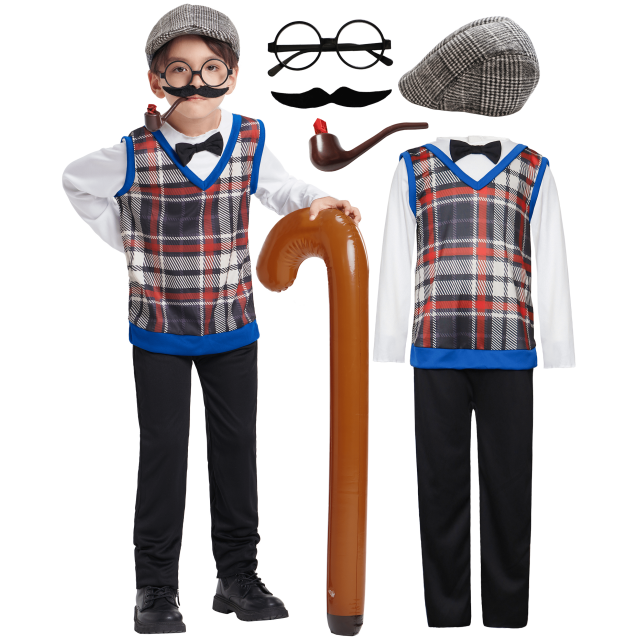 Boys Old Man Costume, 100th Day of School 6 Pcs Jumpsuit Hat Moustache ...