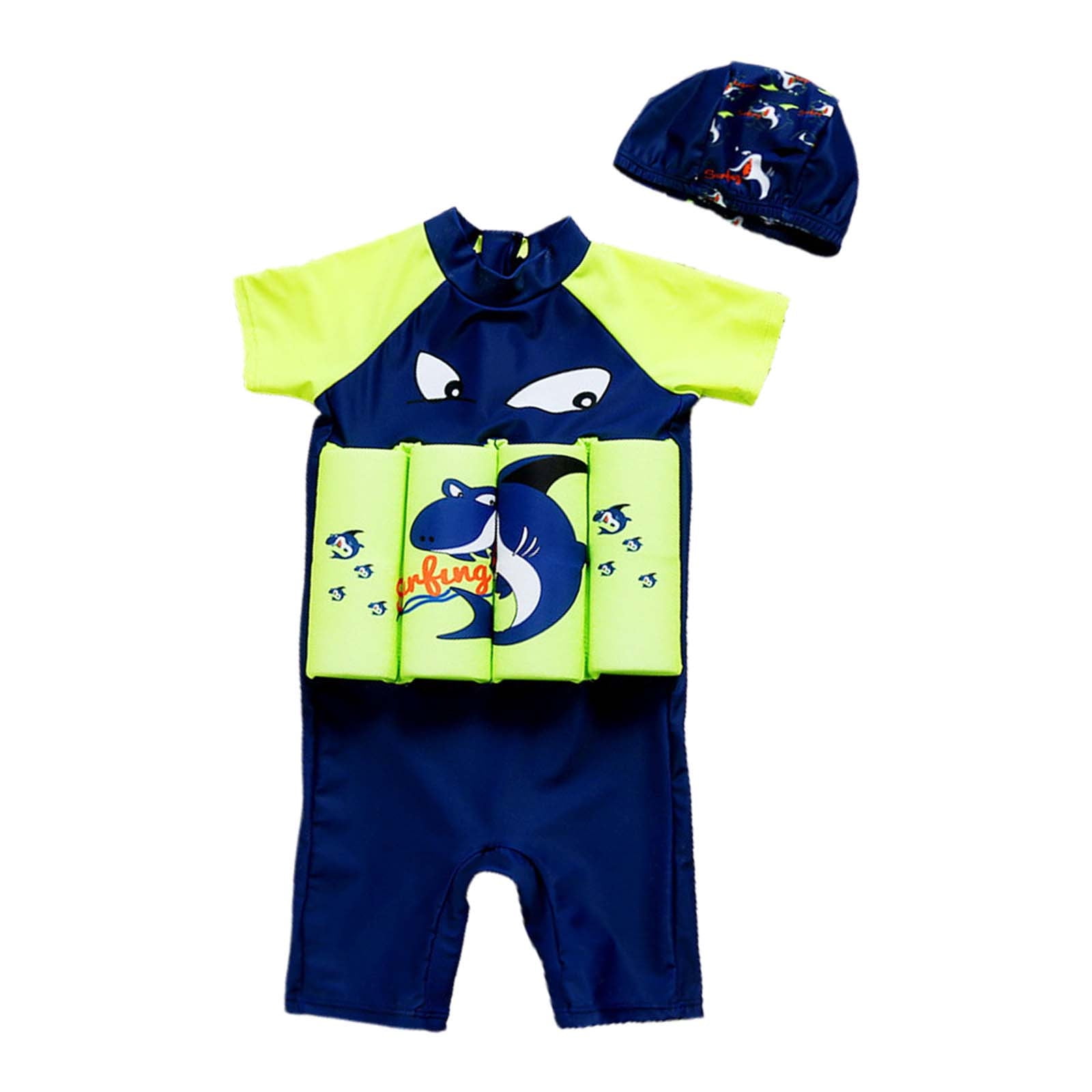 Boys' One Piece Buoyancy Swimsuit Fish Cartoon Print Short Sleeved Boys ...