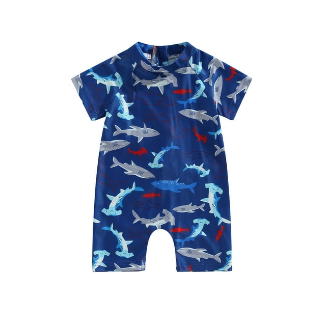 Boys One Piece Swimsuit Shark Dinosaur Print Bathing Suit Zipper Rash ...