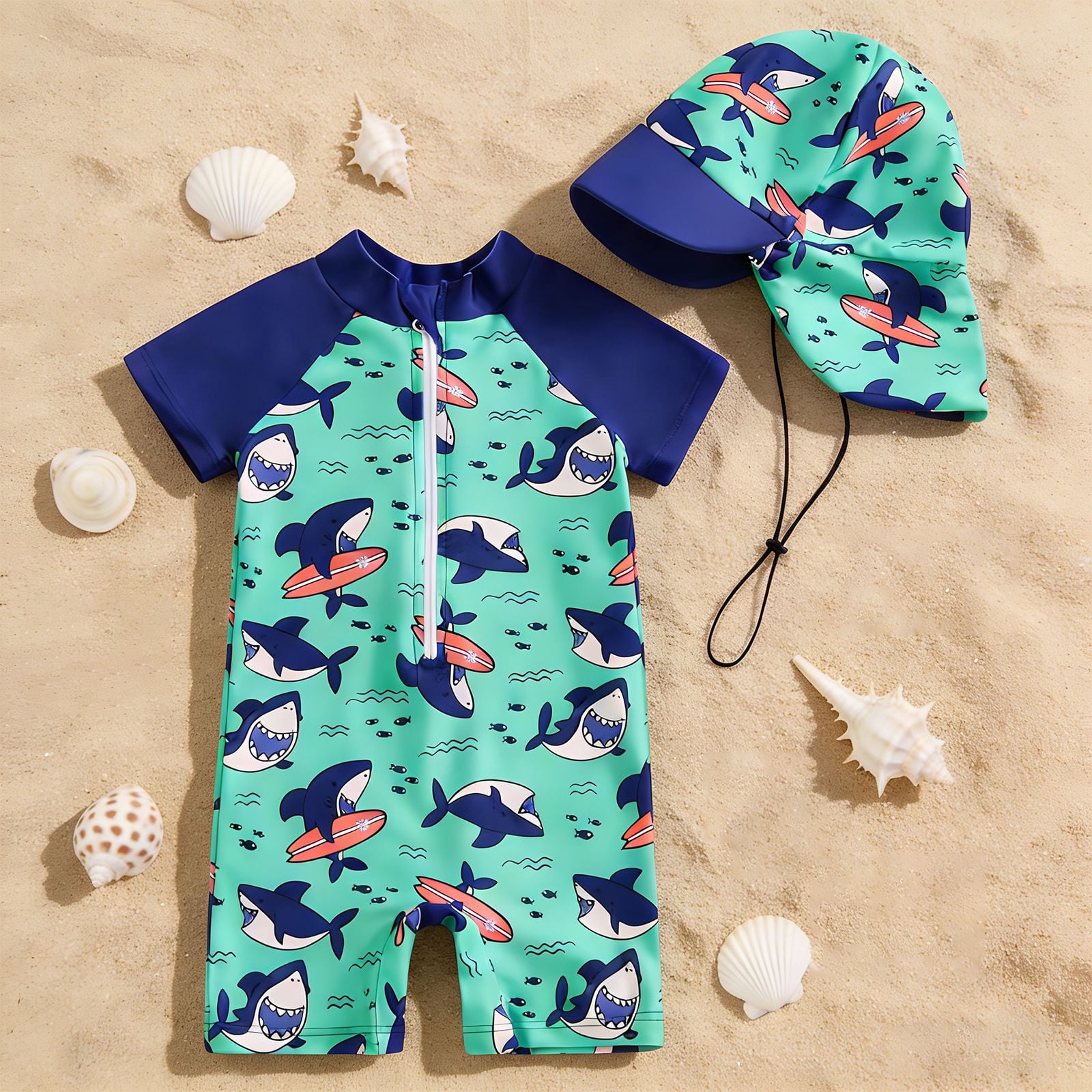 Boys One Piece Swimsuits Size 18-24M Tropical Print Long Sleeve Romper ...