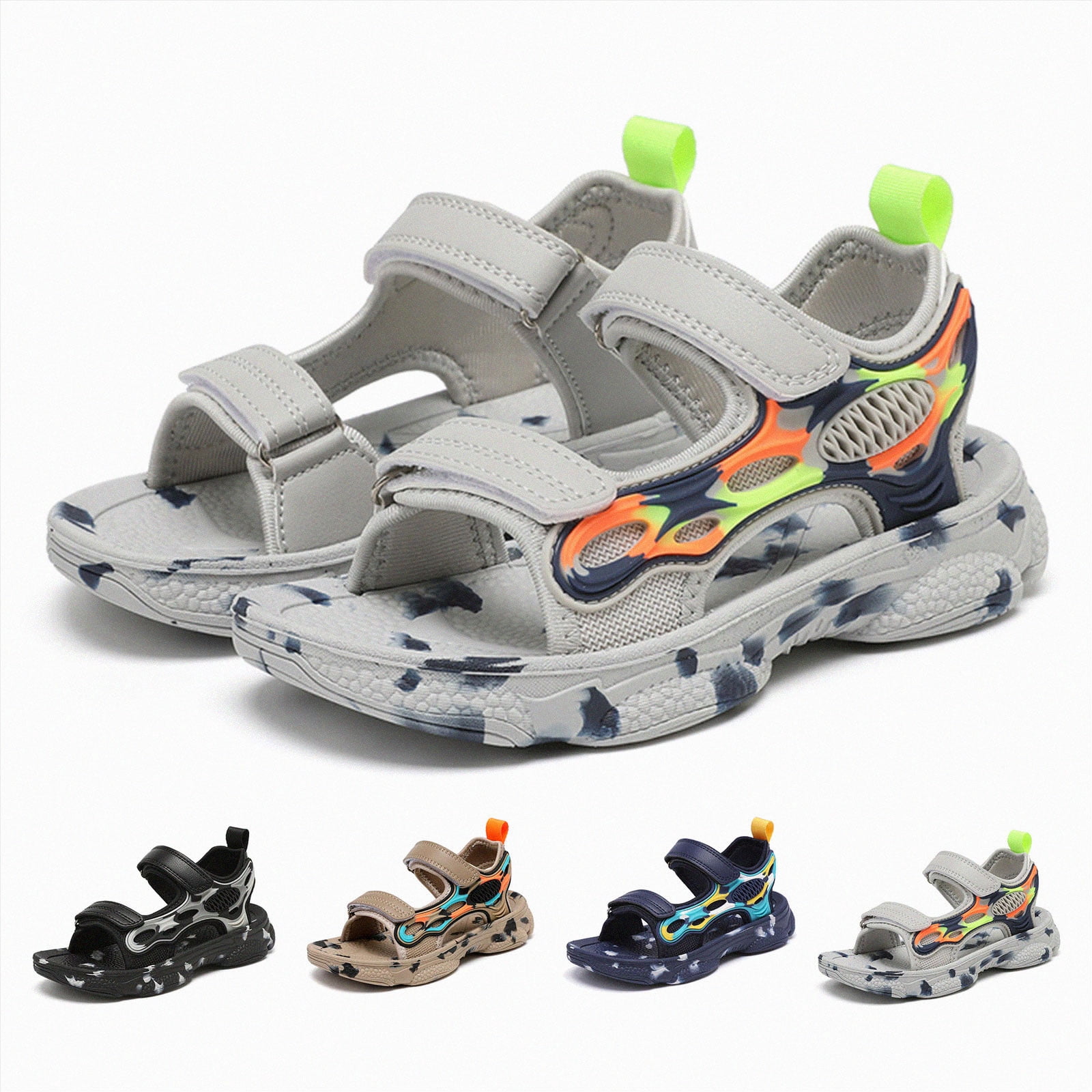 Boys Open Toe Sandals Print Kids Fashion Adjustable Strap Sport Slip on ...