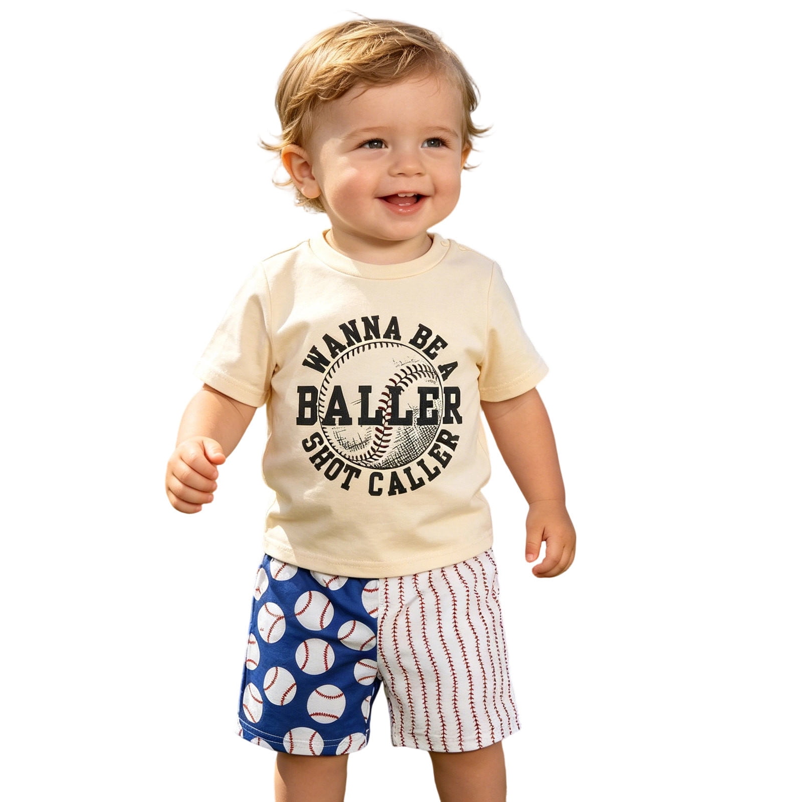 Boys Outfit Boys Sporty Baseball Print Tee with Plaid Shorts Casual ...