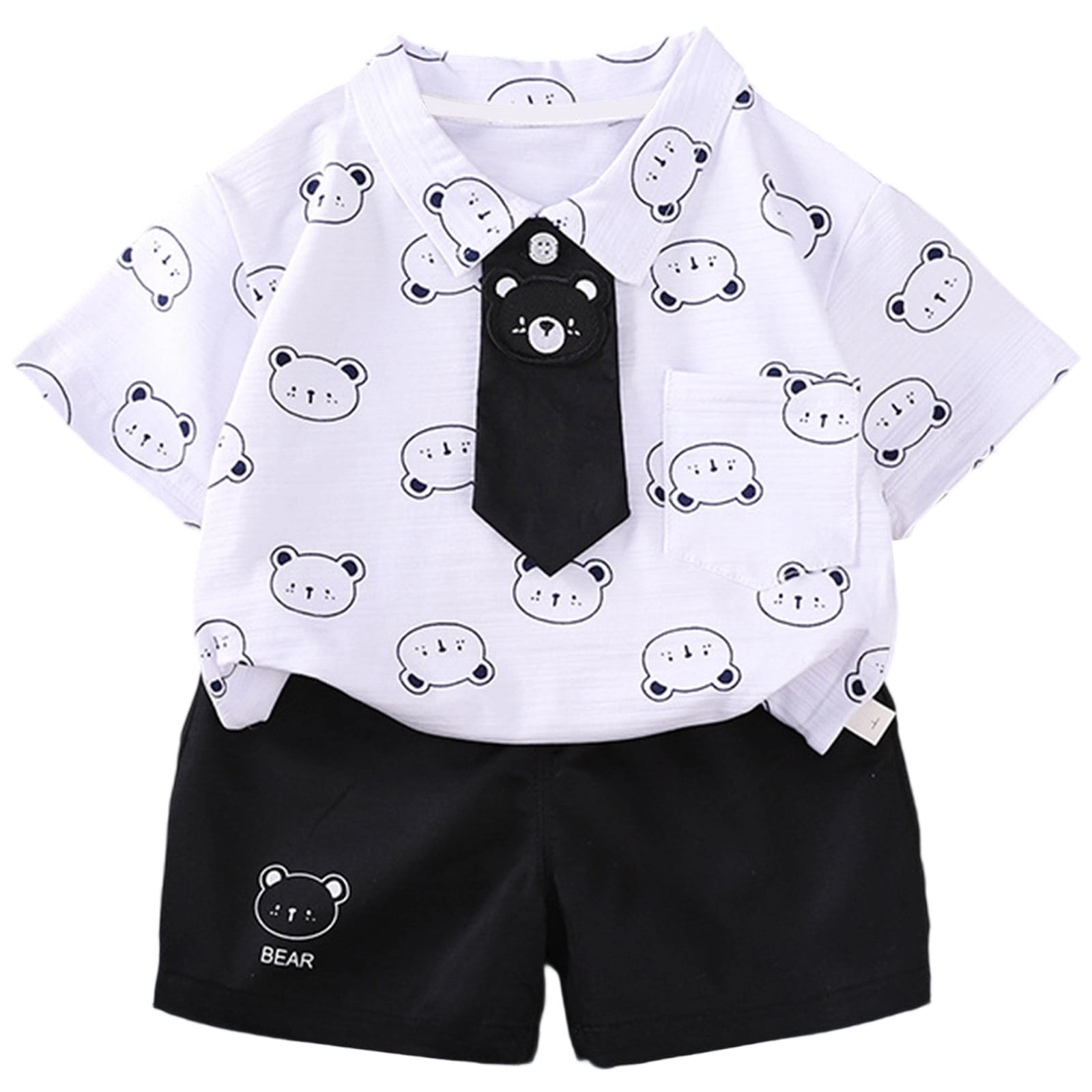 Boys Outfit Casual Bow Tie Bear Shirt Short Sleeved Cartoon 2 Piece ...