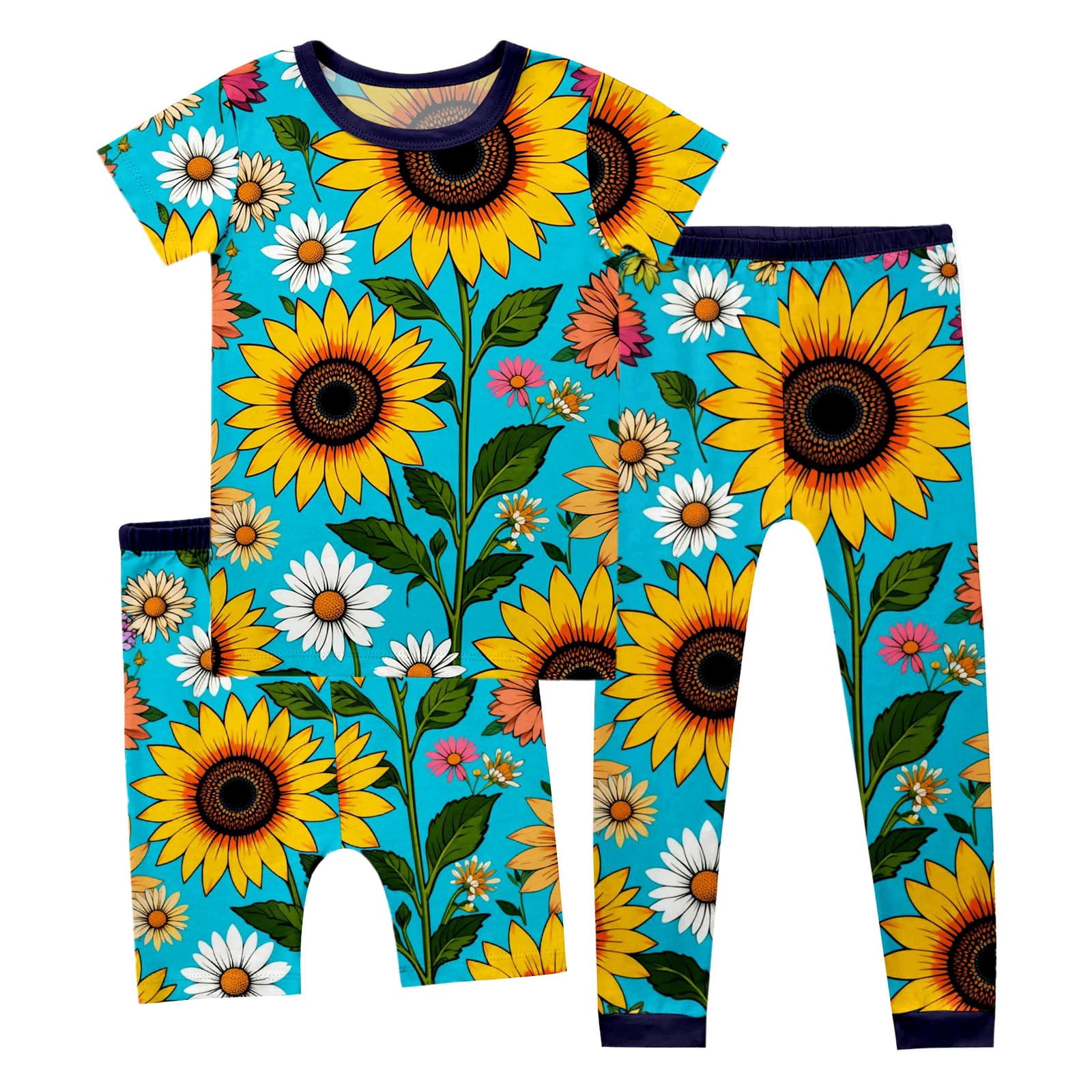 Boys Outfit Sets Cartoon Sunflower Print Short Sleeve Shorts 3 Piece ...