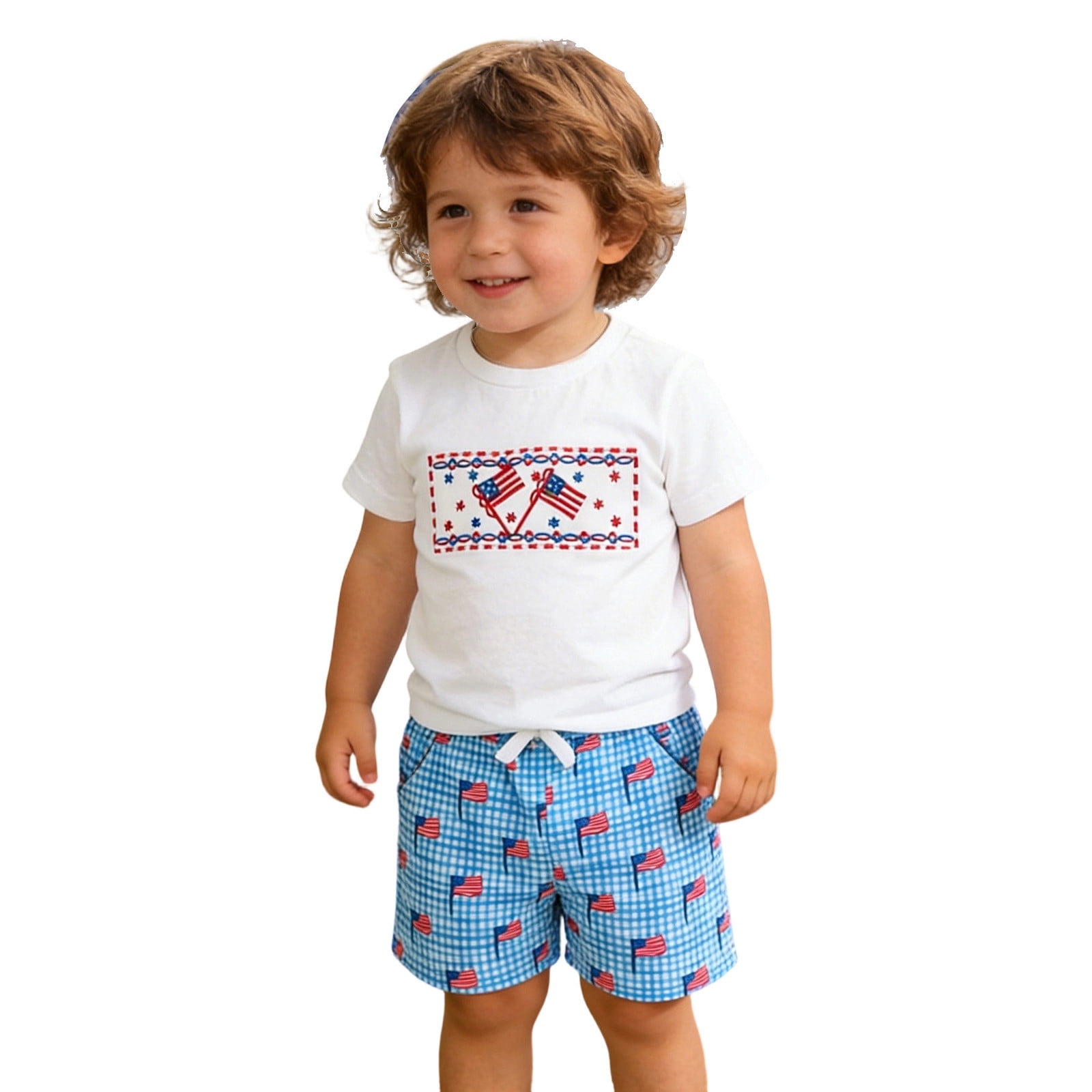 Boys Outfit Sets Patriotic 2 Piece Short Sleeve T Shirt Pants Print ...