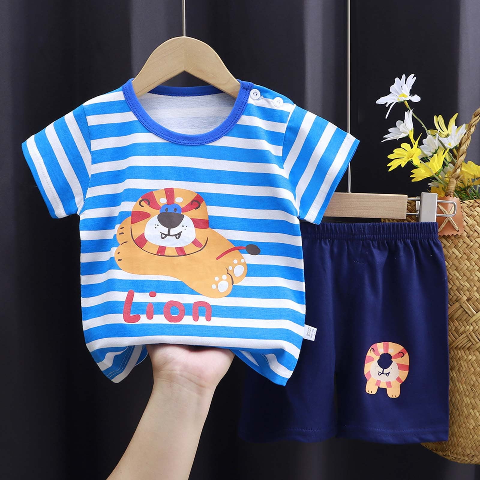 Boys Outfits 2 Piece Car Cartoon Print Crewneck Tee with Plaid Shorts ...