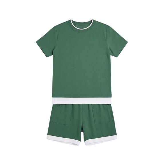 Boys Outfits 2 Piece Crew Neck Short Sleeve Solid Print T Shirt And ...