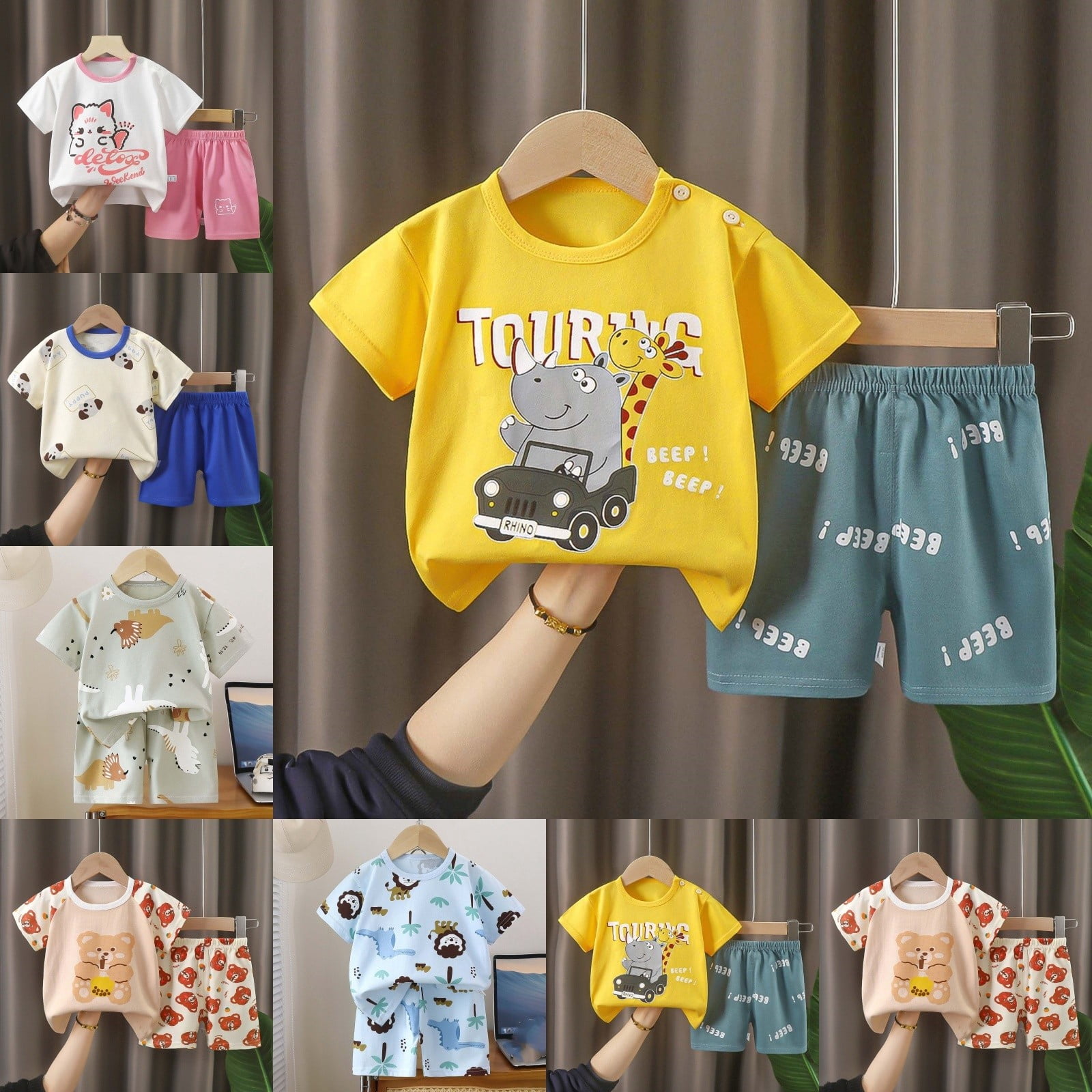 Boys Outfits Boys Summer Cartoon Print Short Sleeve and Shorts Pure ...