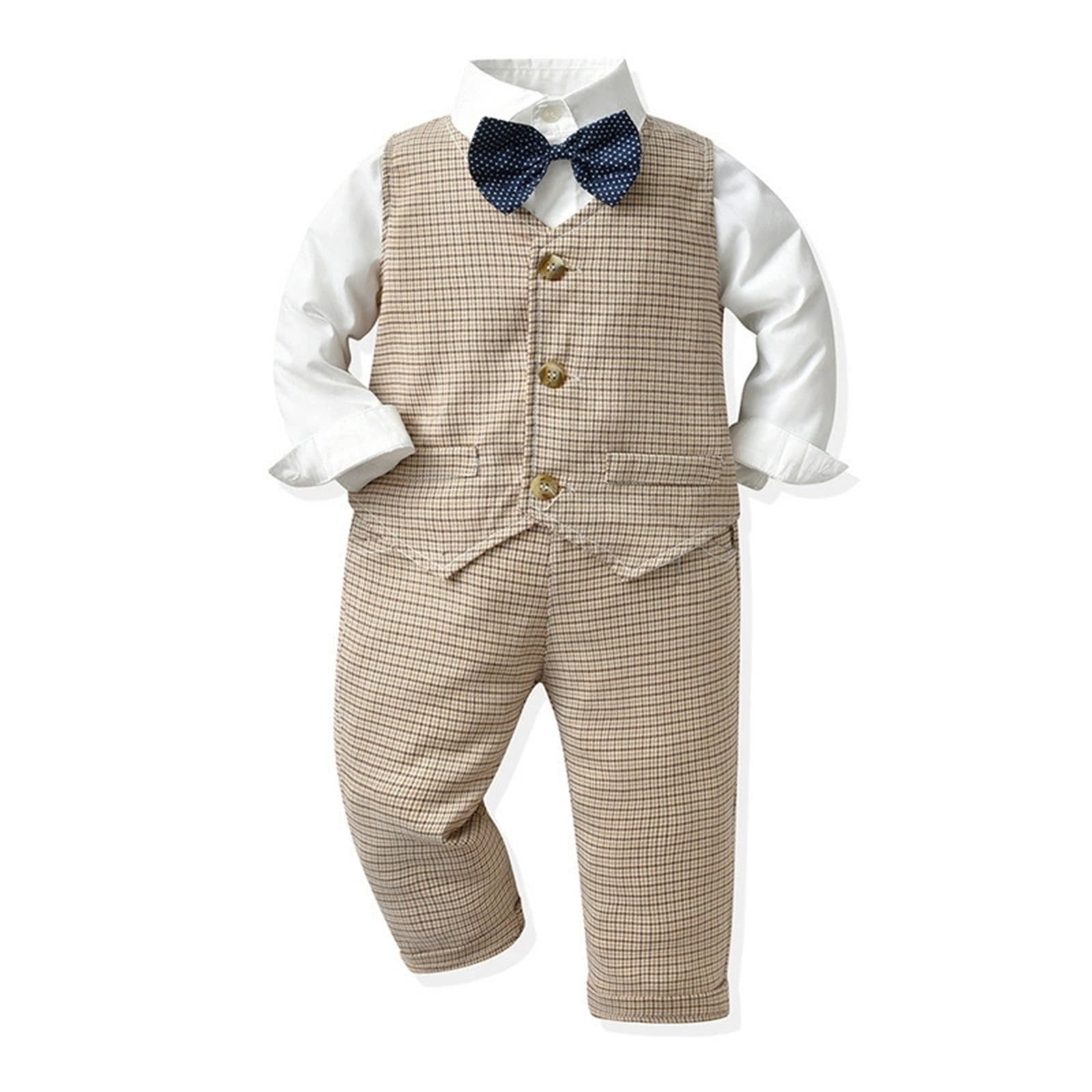 Boys Outfits Long Sleeve T Shirt Tops Plaid Prints Vest Coat Pants Kids ...