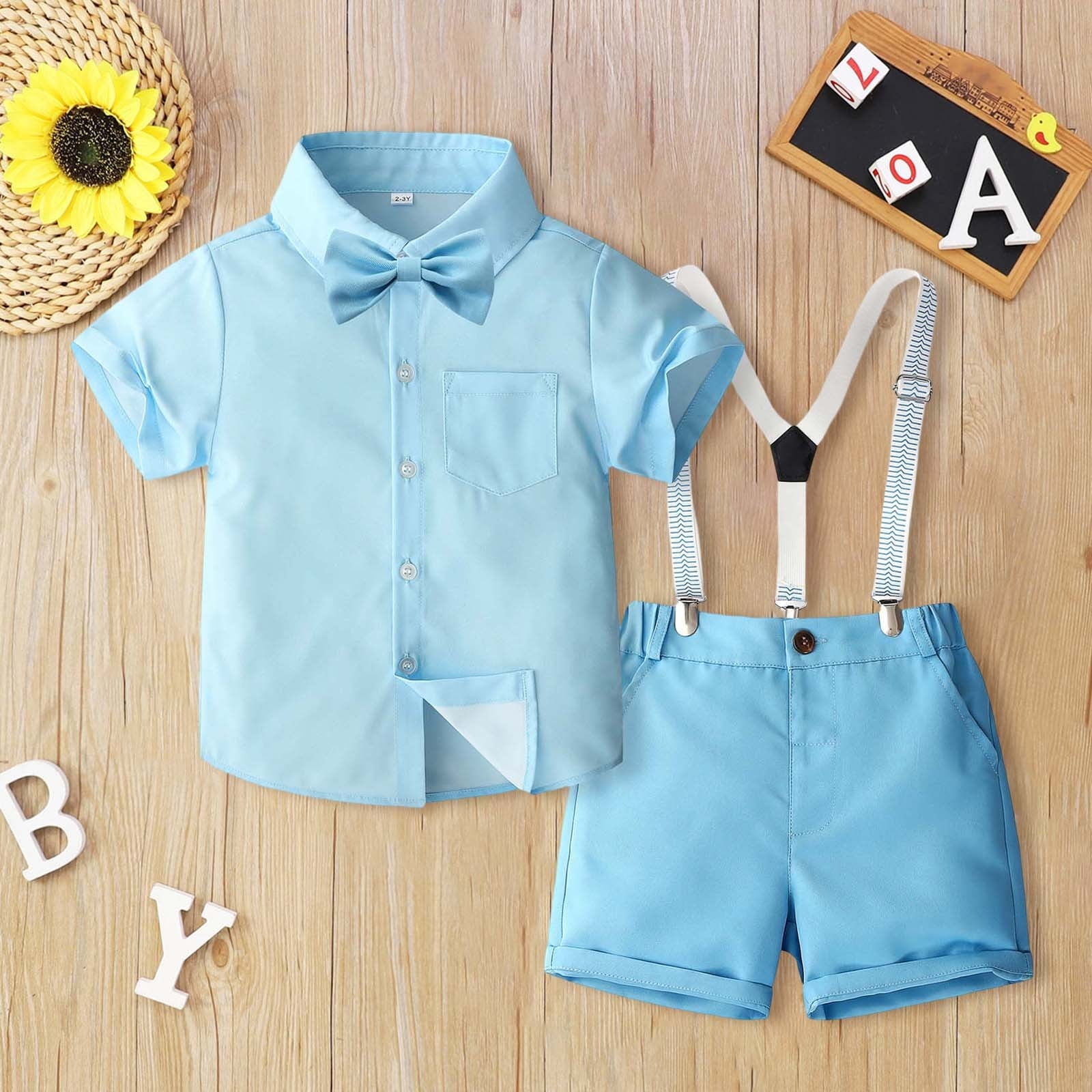 Boys Outfits Set for Boys' Short Sleeve Shirt & Suspenders Set For ...