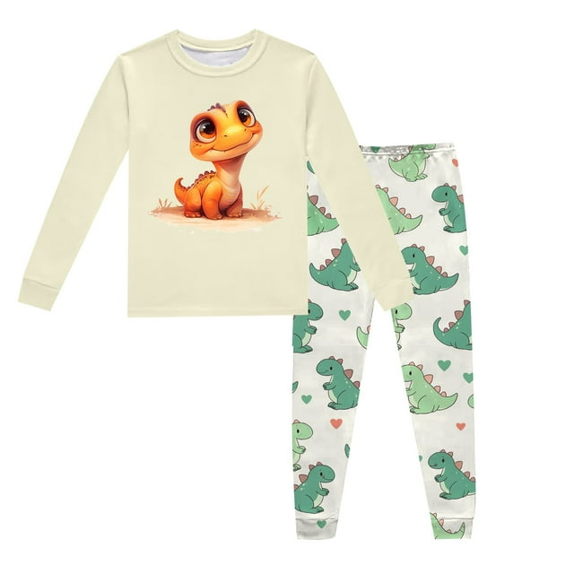 Boys Outfits Sets Kids Baby Dinosaur Printed Round Neck Long Sleeve Top Pants Pajama Boy Casual ...