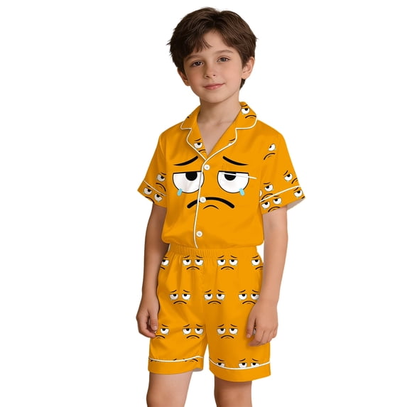 Boys Outfits Size 4-5Y Kids Fun Face Print Short Sleeve Collared T ...
