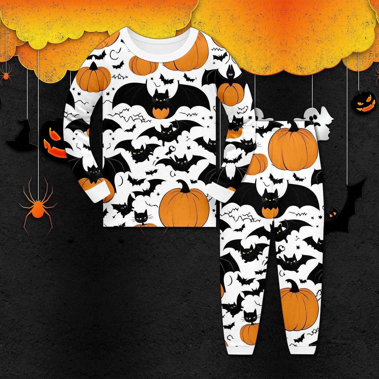 Boys Pajama Set Halloween Pajamas Cute Pumpkin Print Long Sleeve Crewneck Sleepwear Fall Girls ...