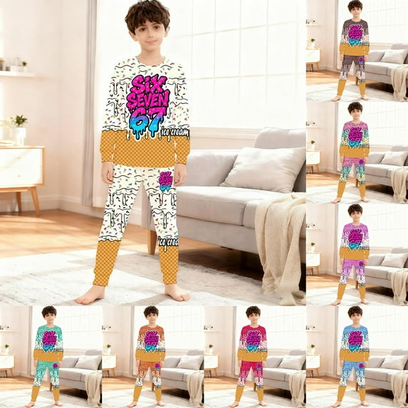 Boys Pajama Sets 67 Ice cream Print Sweatshirt Pant Loungewear ...