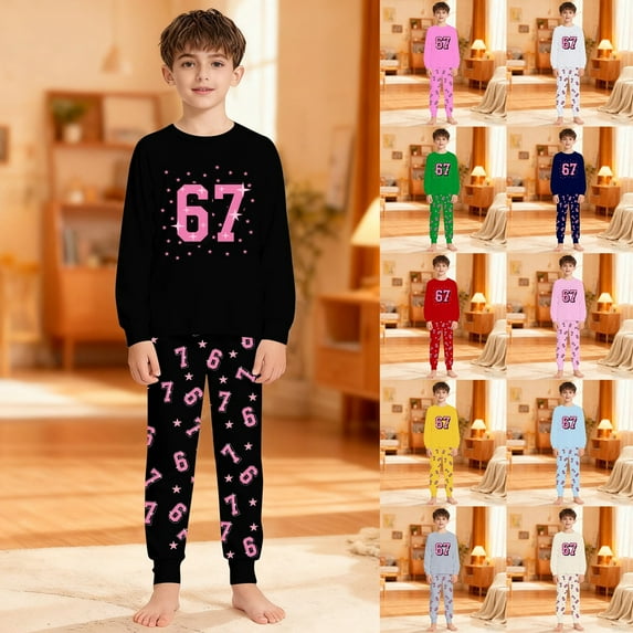Boys Pajama Sets 67 Print Sweatshirt Pant Loungewear Comfortable Rap ...