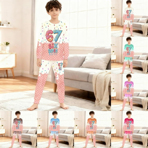 Boys Pajama Sets Six Seven Ice cream Print Sweatshirt Pant Loungewear ...