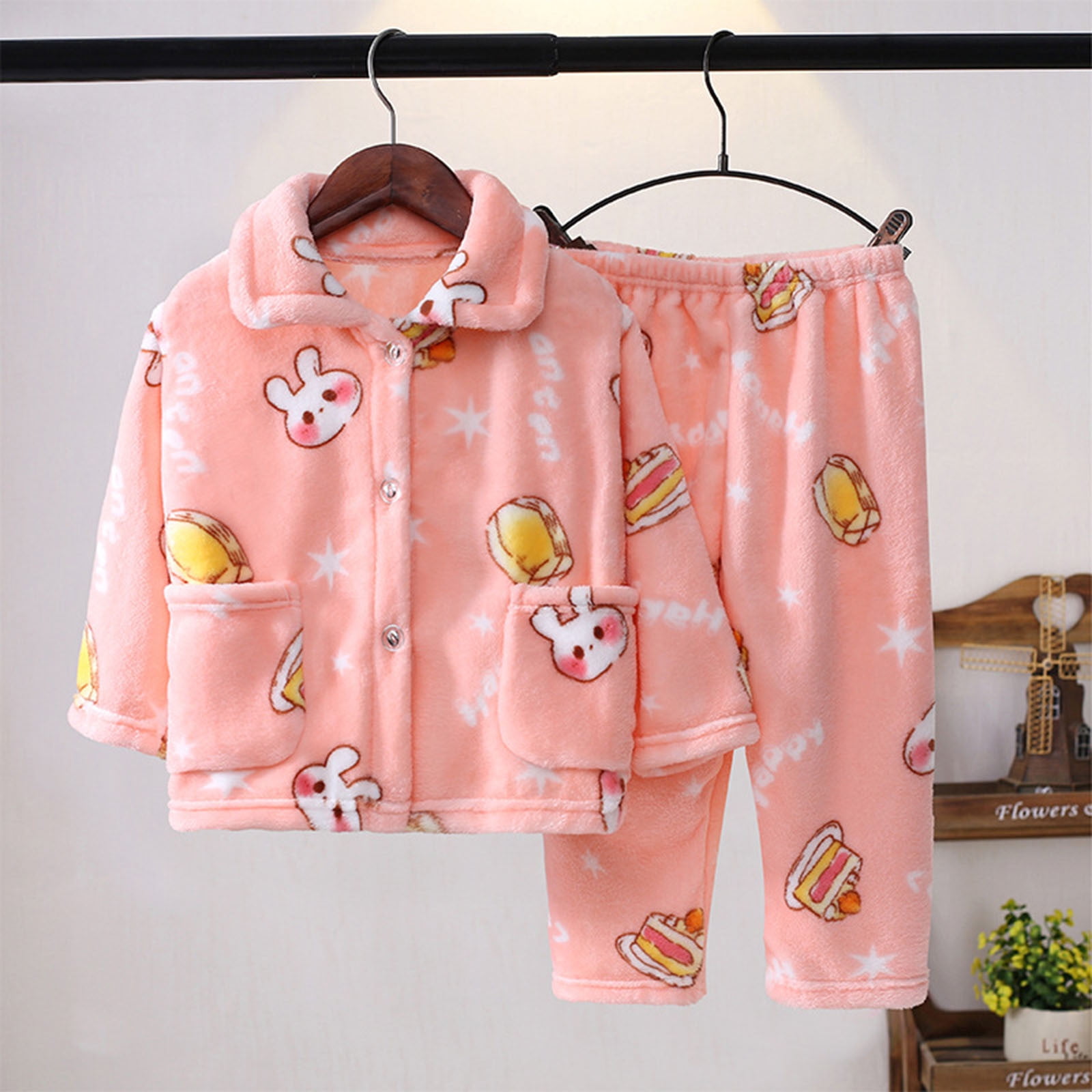 Boys Pajamas 2 Piece Button Down Thick Winter Warm Shirts and Pants ...
