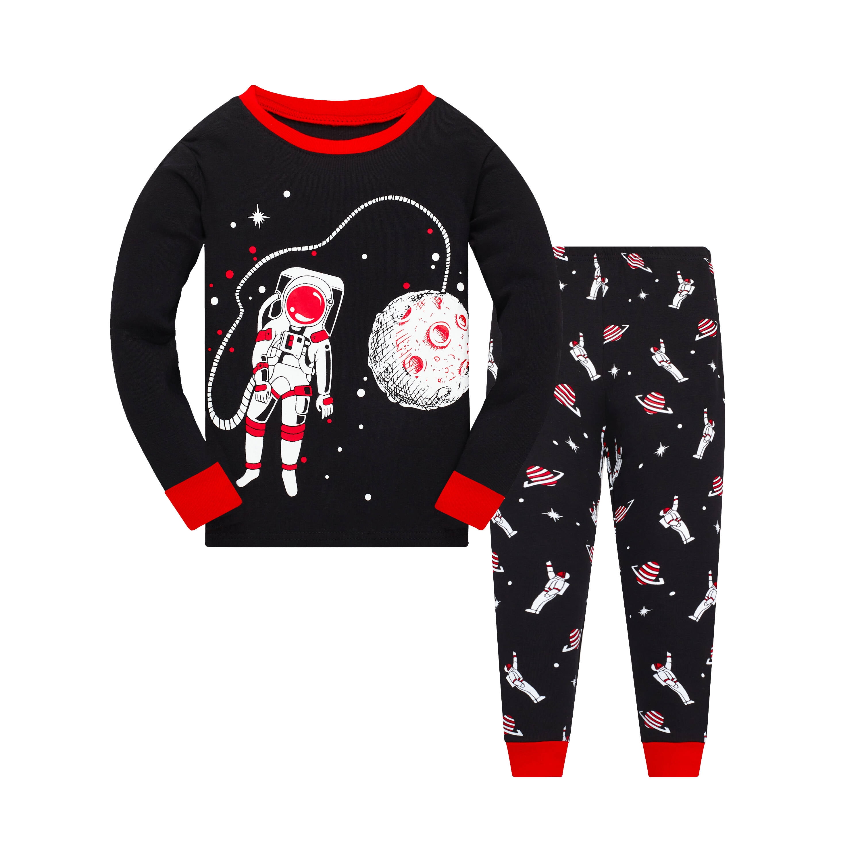 Popshion Boys Space PJs, 100% Cotton Astronaut Pajamas, 2 Piece ...