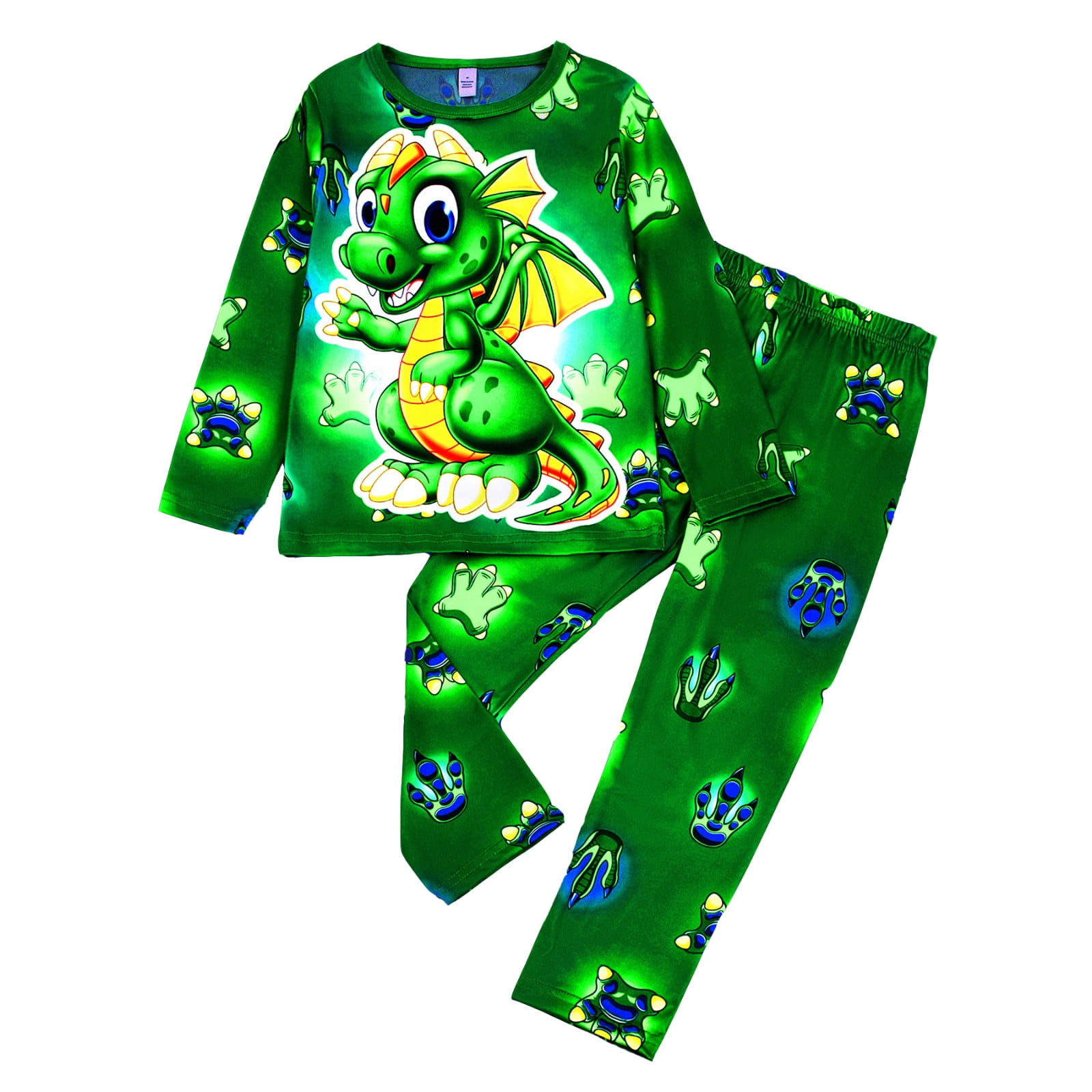 Boys Pajamas Cartoon Print Long Sleeve Top Trousers Outfits Set (Little ...