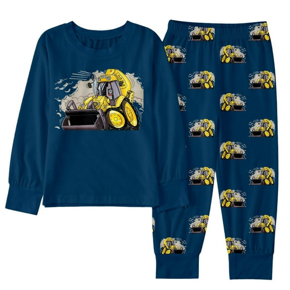 Boys Pajamas Child Toddler Boys Fall Pajama Set Cartoon Excavator Print Long Sleeve Top and ...