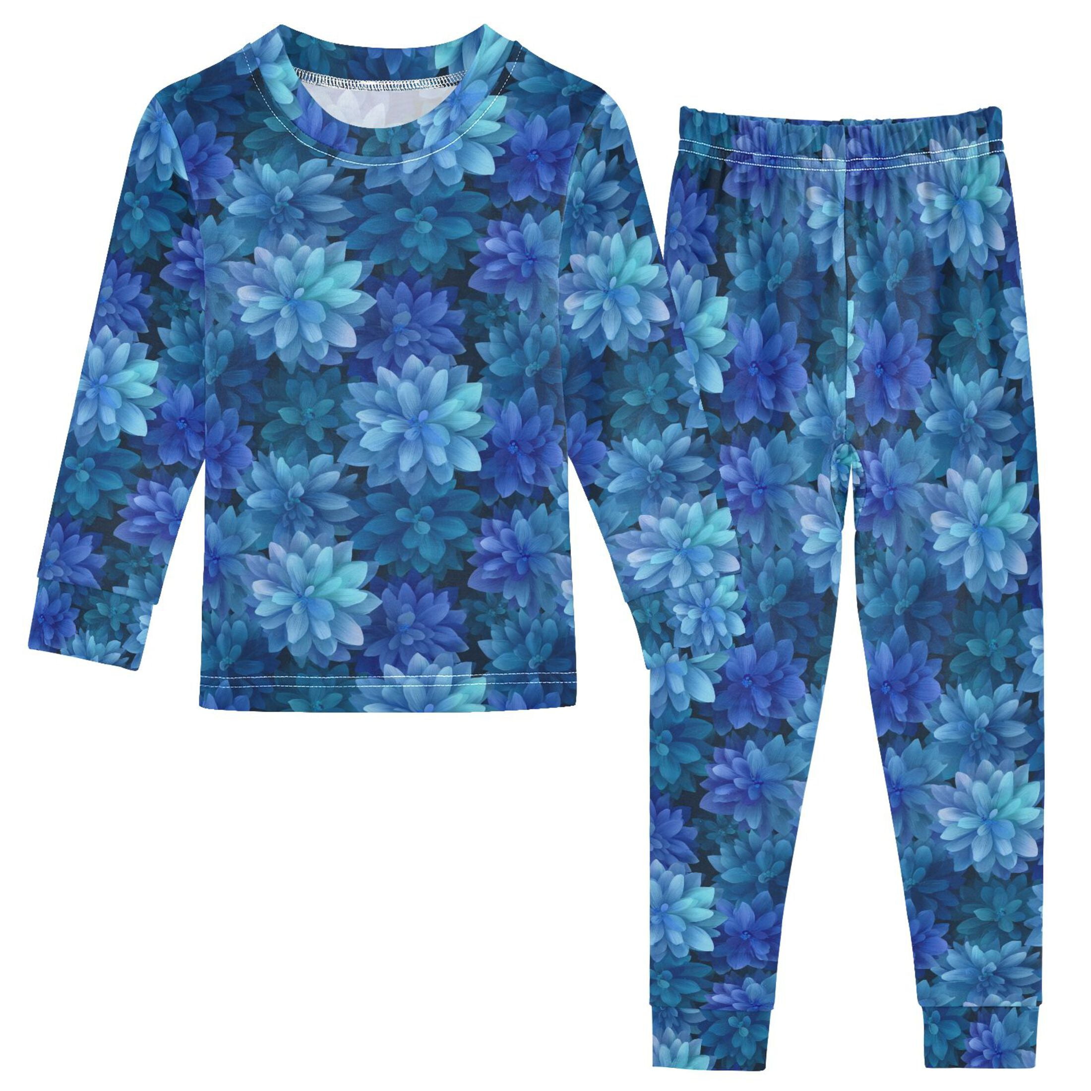 Boys Pajamas Girls Pajama Blooming Blue Flowers Cute Comfortable Cotton ...