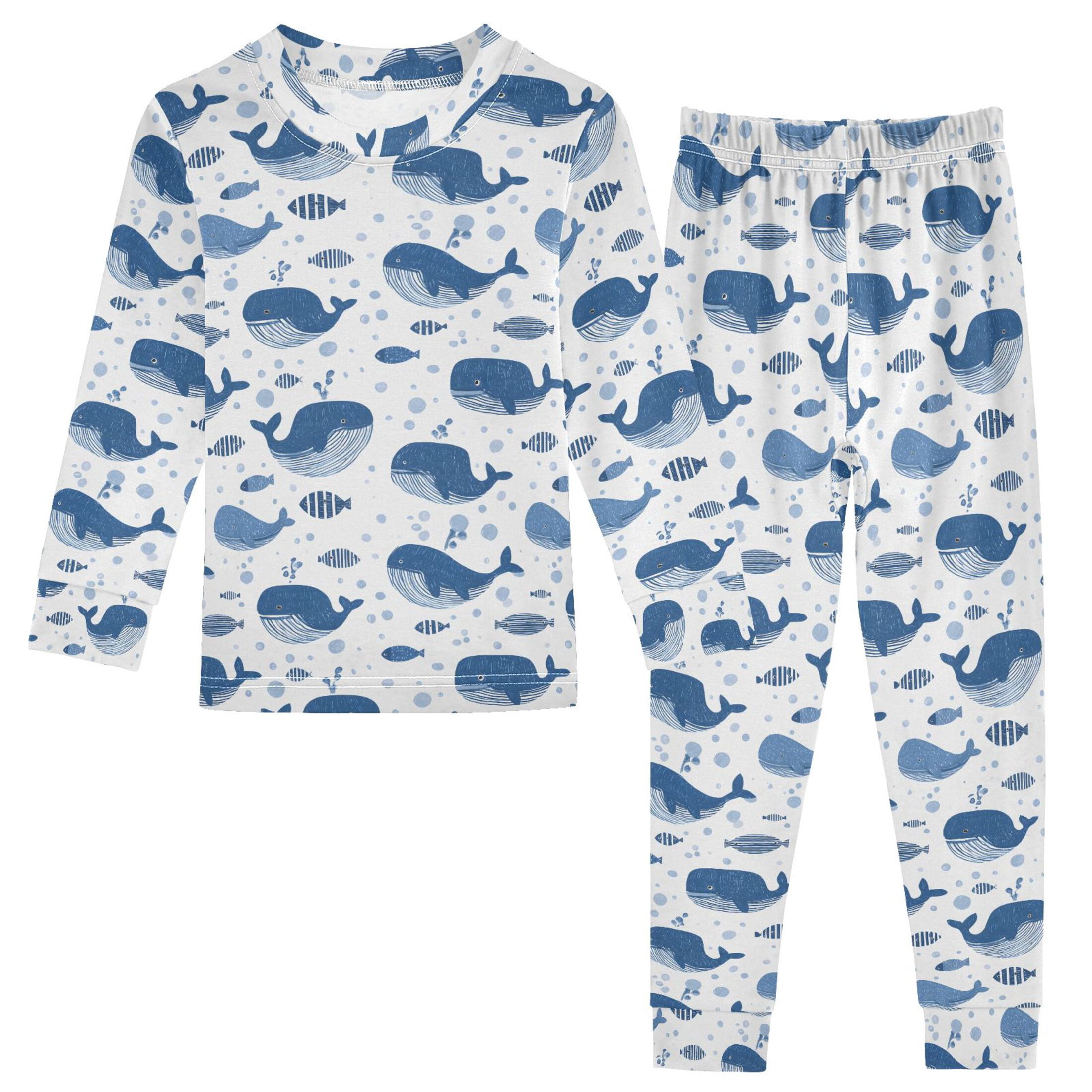 Boys Pajamas Girls Pajama Blue Whale Cute Comfortable Cotton Two-piece ...