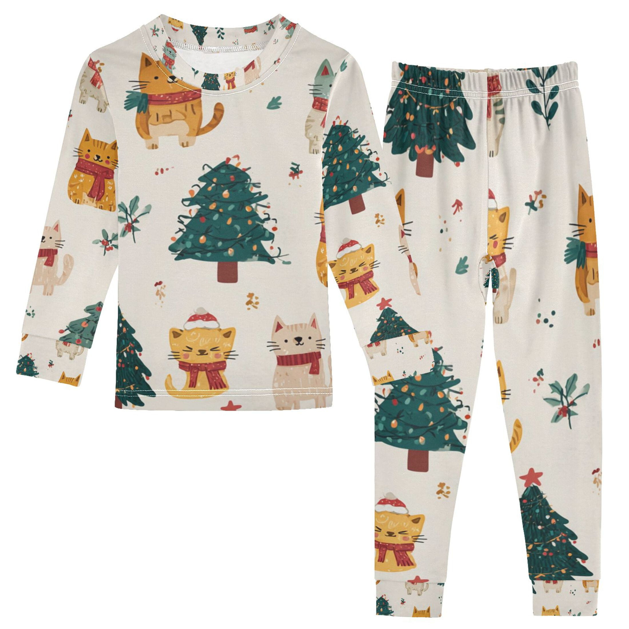 Boys Pajamas Girls Pajama Cat and Christmas Tree Cute Comfortable Cotton Two-piece Pajama Set ...