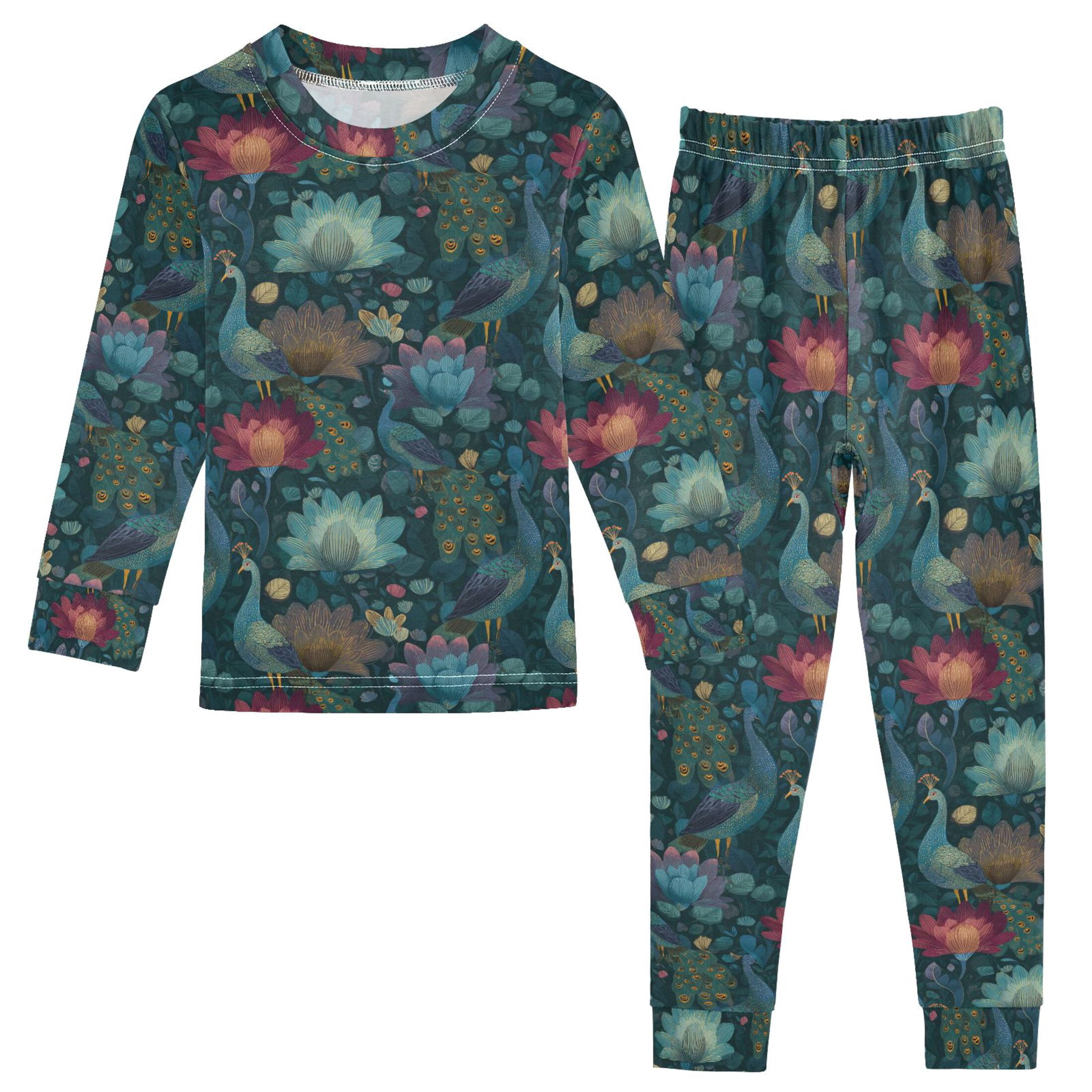 Boys Pajamas Girls Pajama Peacock and Abstract Flowers Cute Comfortable ...