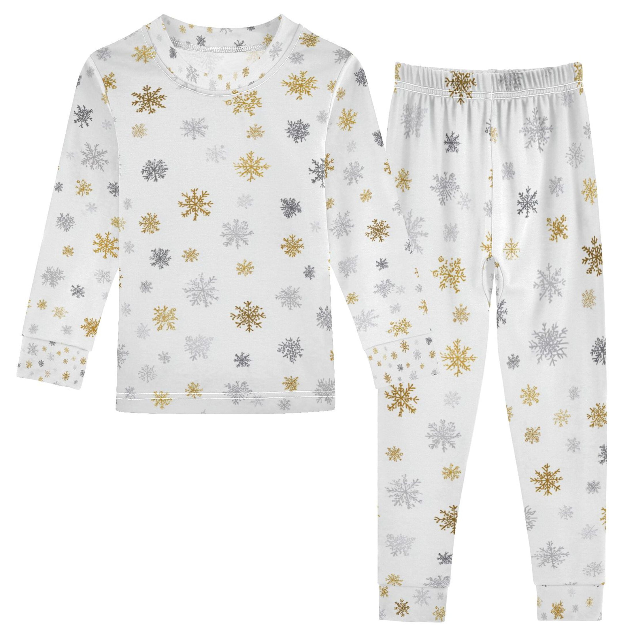 Boys Pajamas Girls Pajama Snowflake White Gold Cute Comfortable Cotton ...