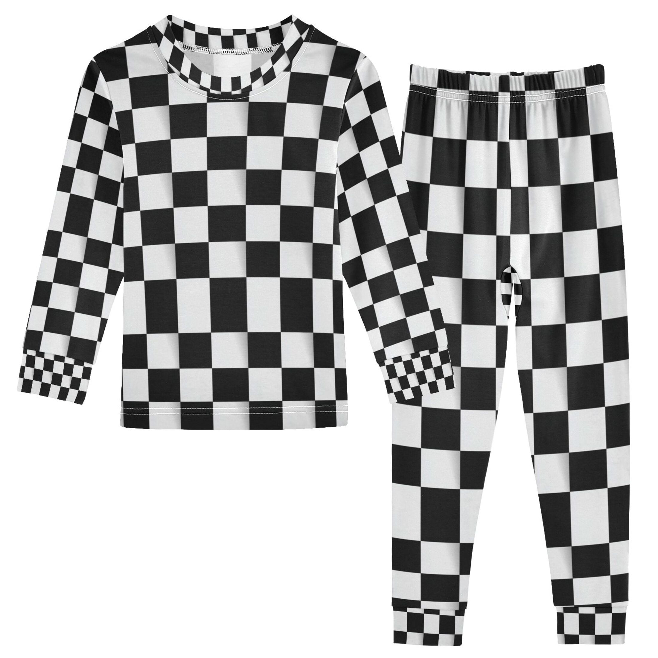 Boys Pajamas Girls Pajama Square Black and White Grid Cute Comfortable ...