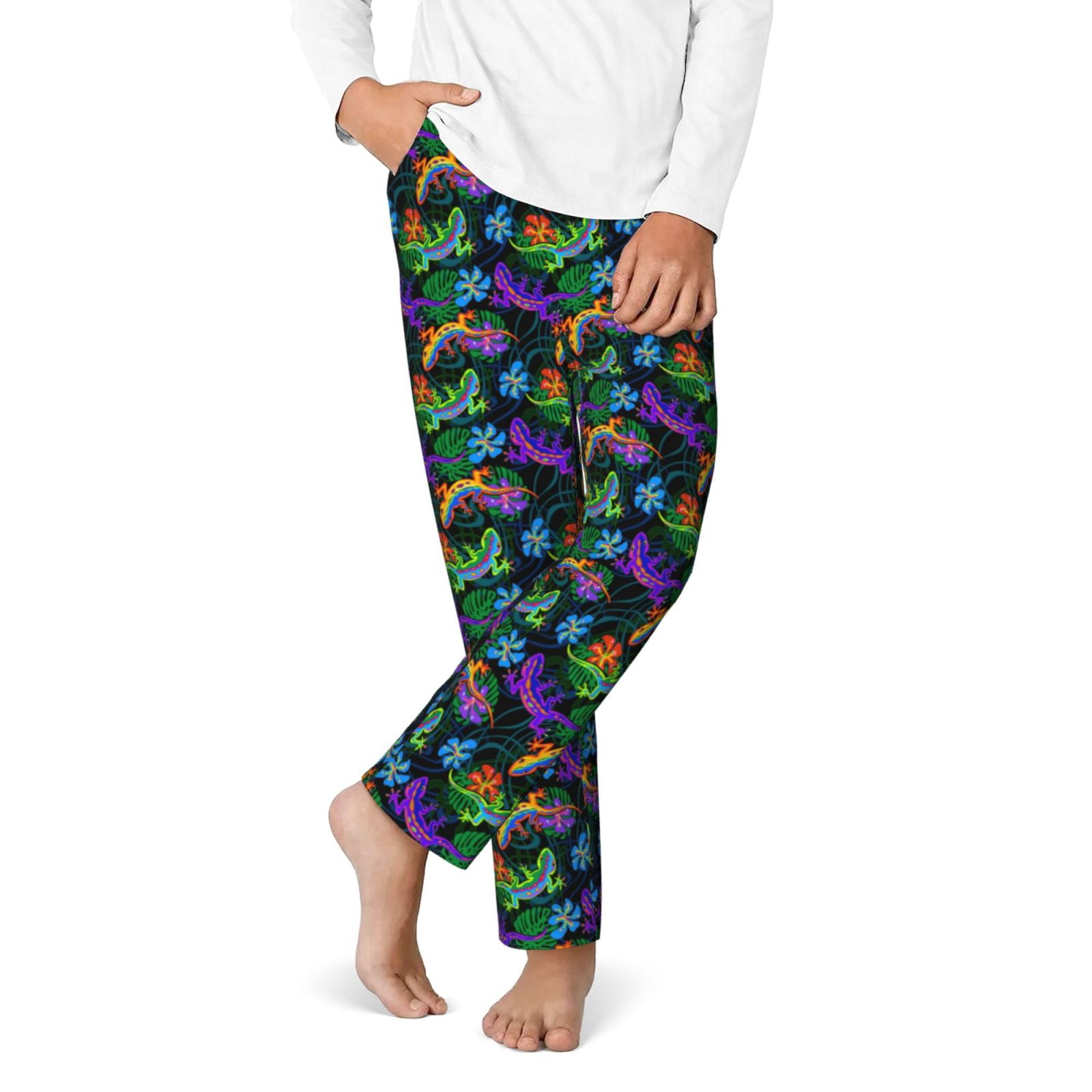 Boys Pajamas Pants - Artistic Colorful Gecko Lizard Soft Cotton Kids ...