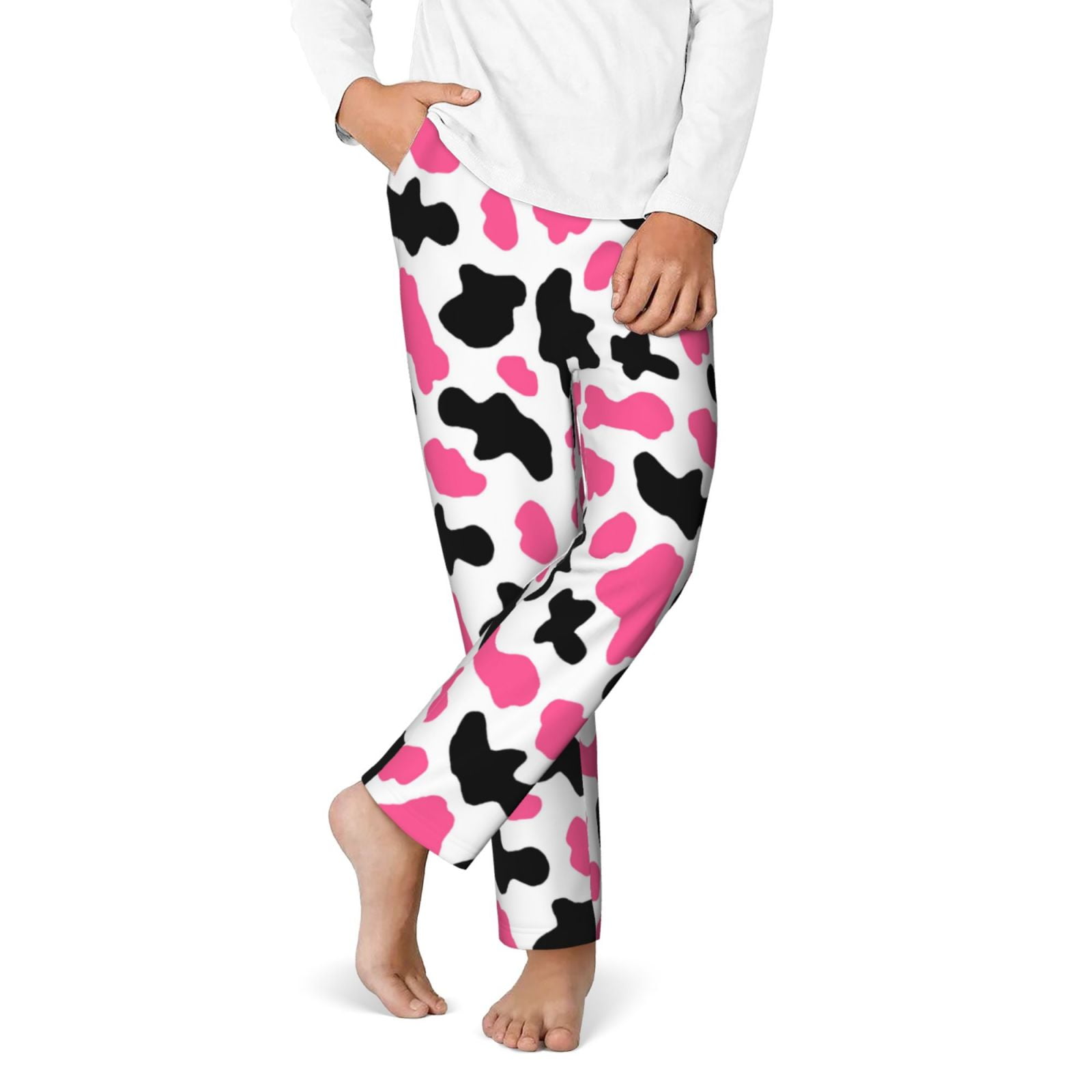 Boys Pajamas Pants - Cute Black Pink Cow Print Soft Cotton Kids Pajamas ...