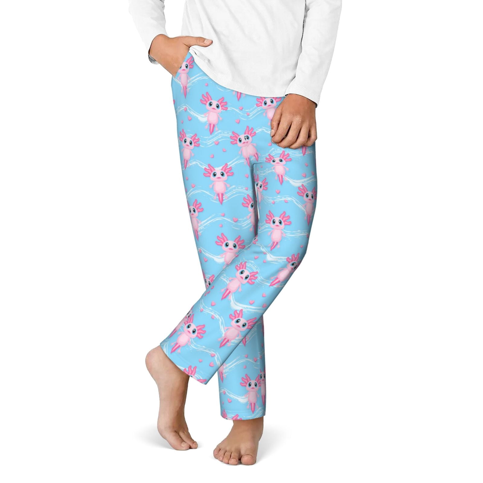 Boys Pajamas Pants - Cute Pink Axolotl Wavy Blue Soft Cotton Kids ...