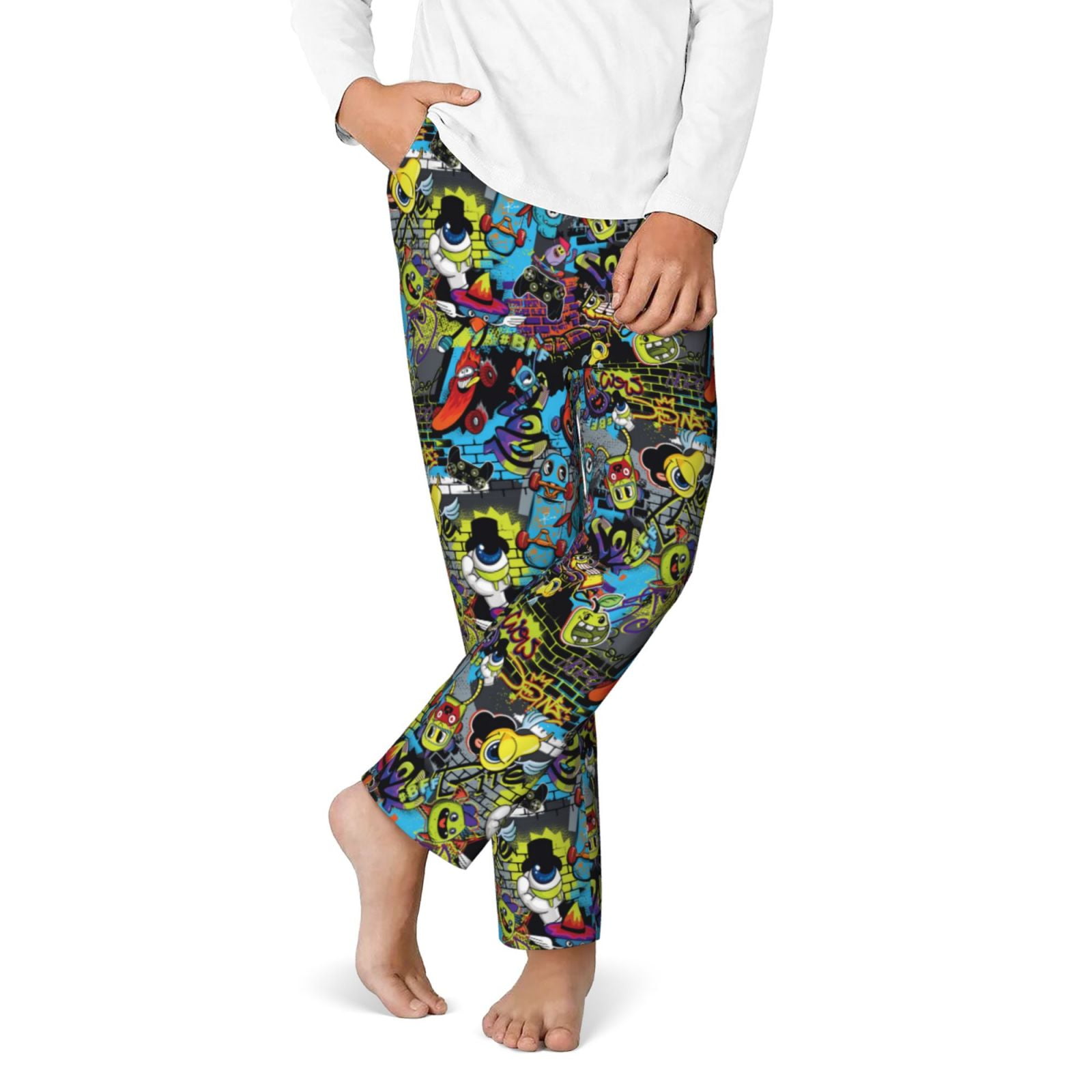 Boys Pajamas Pants - Modern Graffiti Q Version Eyes Soft Cotton Kids ...