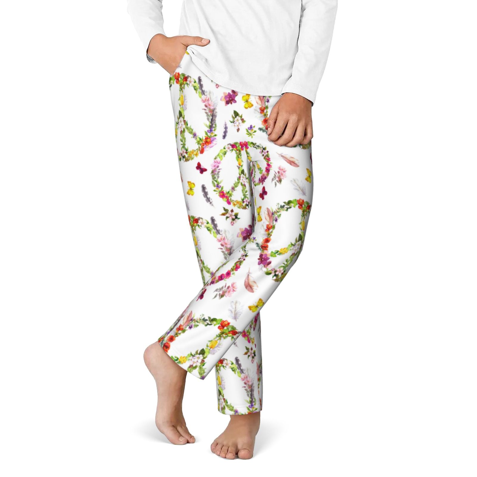 Boys Pajamas Pants - Peace Sign Flower Butterfly Feather Boho Soft ...