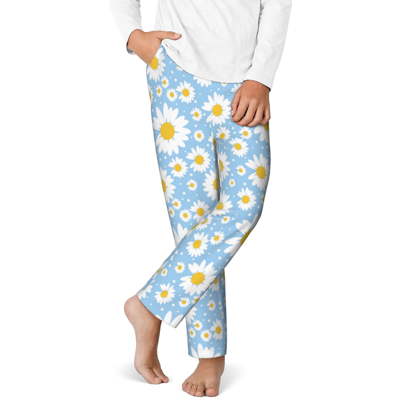 Boys Pajamas Pants - Soft Daisies Flowers Light Blue Starry Sky Cotton ...