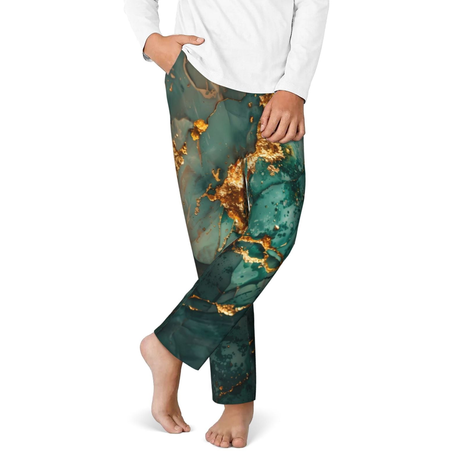 Boys Pajamas Pants - Soft Emerald Color Gold Marble Cotton Kids Pajamas ...