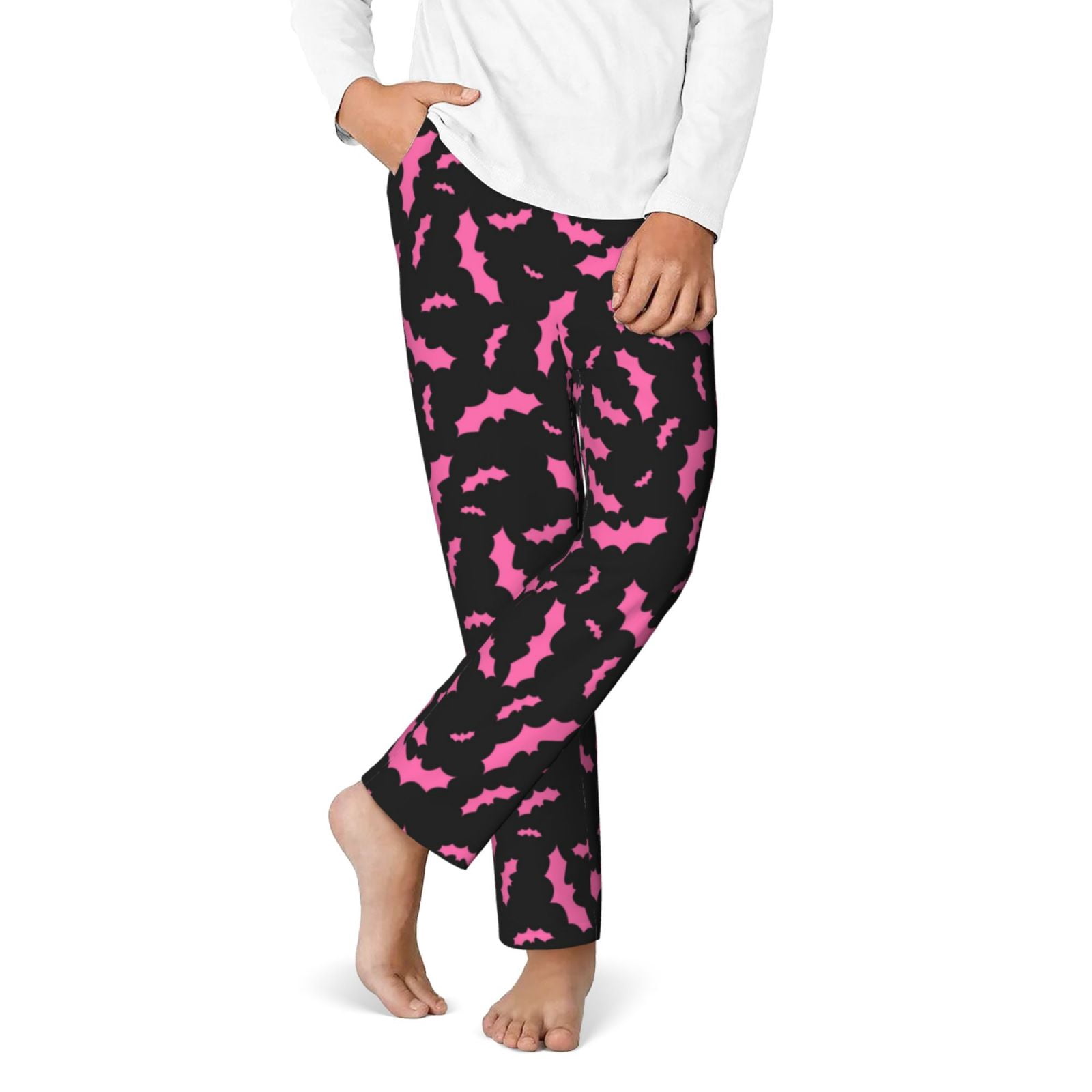 Boys Pajamas Pants - Soft Halloween pink bats black cool Cotton Kids ...
