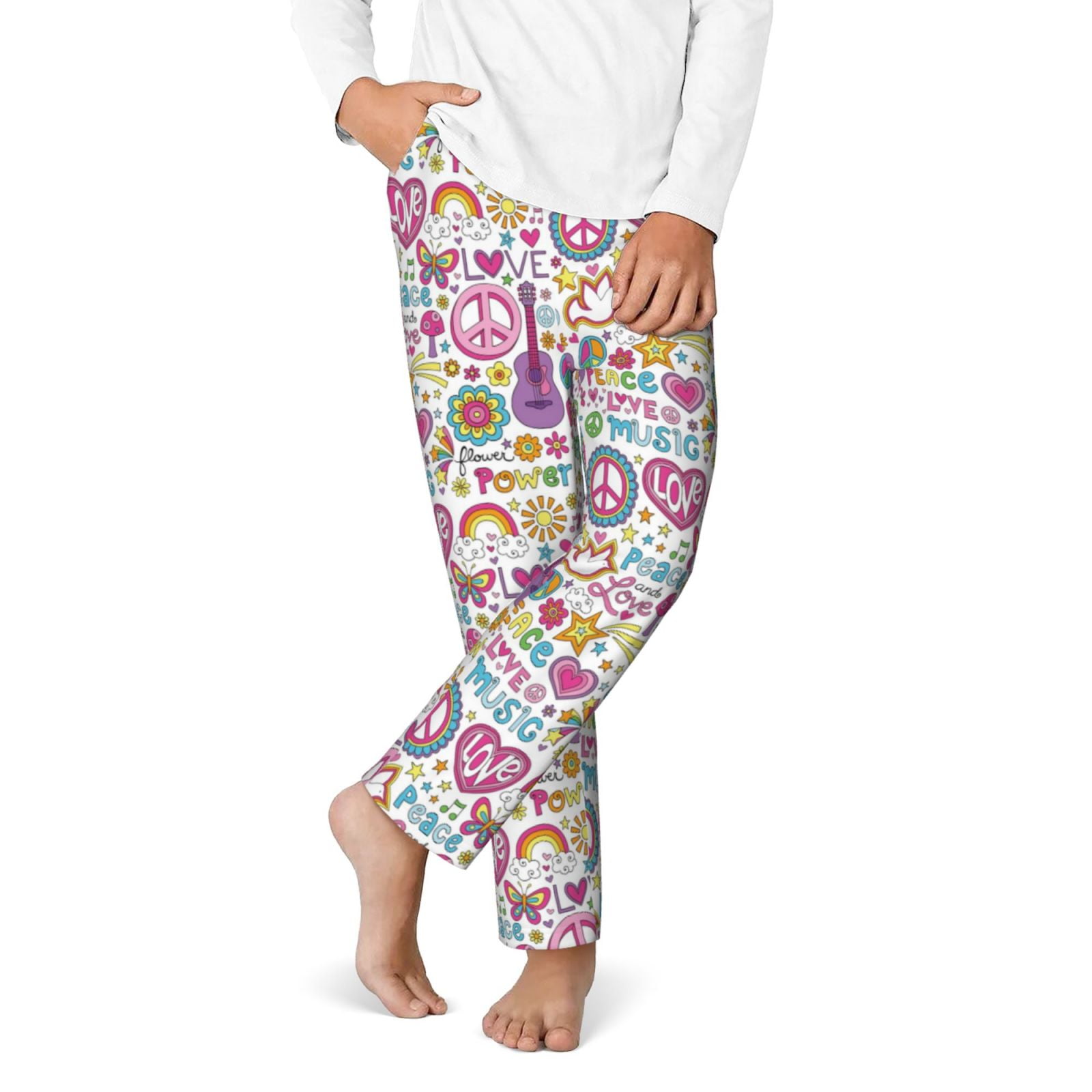 Boys Pajamas Pants - Soft Peace Love And Dove Flower Power Cotton Kids ...