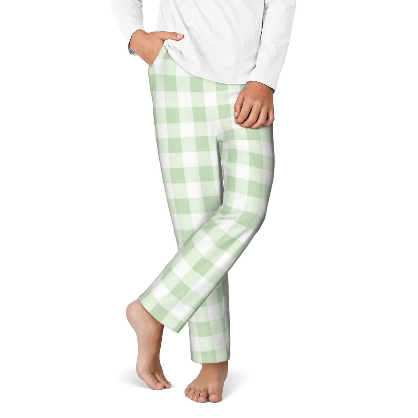 Boys Pajamas Pants - Soft Pistachio Green Checkboard A Cotton Kids ...